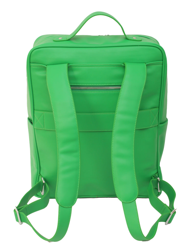 GREEN BACKPACK Monochrome vegan leather school backpack with computer ...
